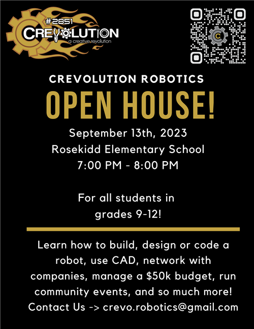 Learn more about our Crevolution robotics team at September 13 open house